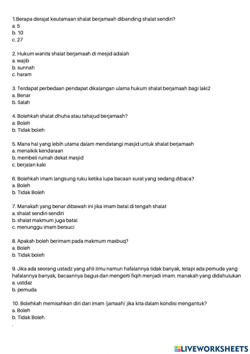 Shalat Berjamaah | Live Worksheets