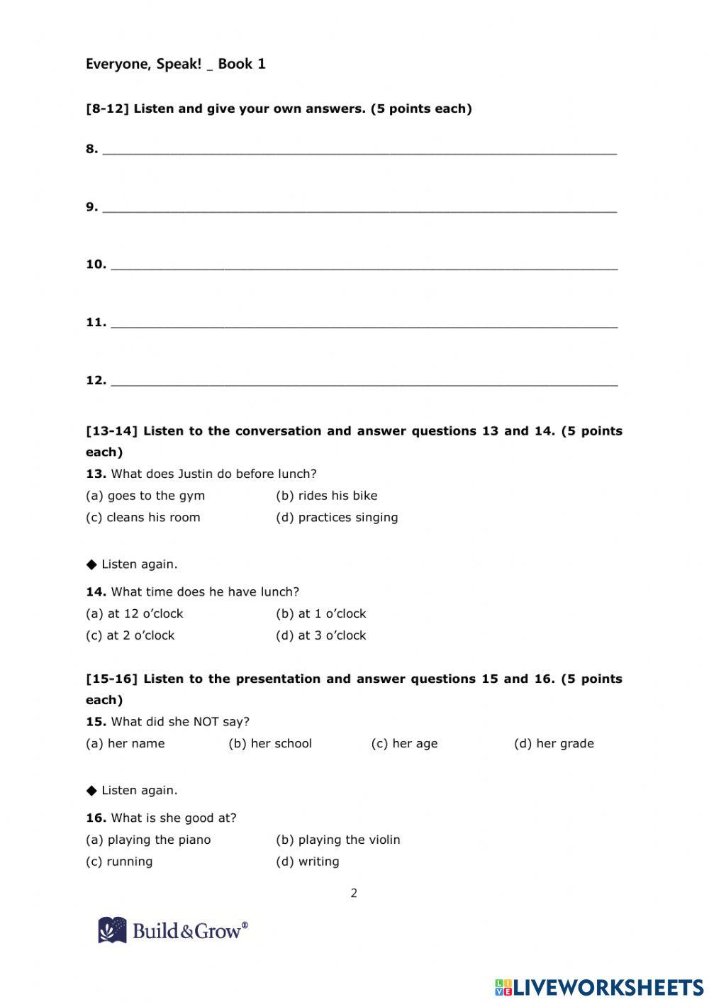 Student 1 mid term test worksheet | Live Worksheets