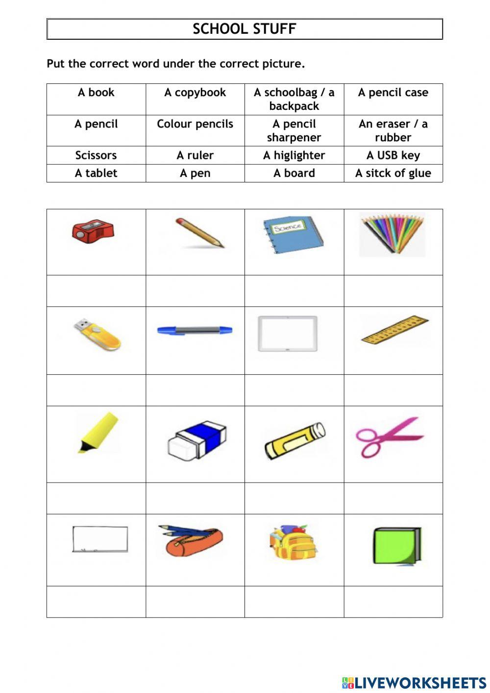 School stuff | Live Worksheets