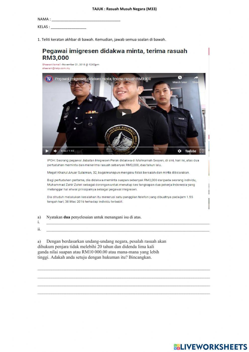 Rasuah Musuh Negara activity | Live Worksheets