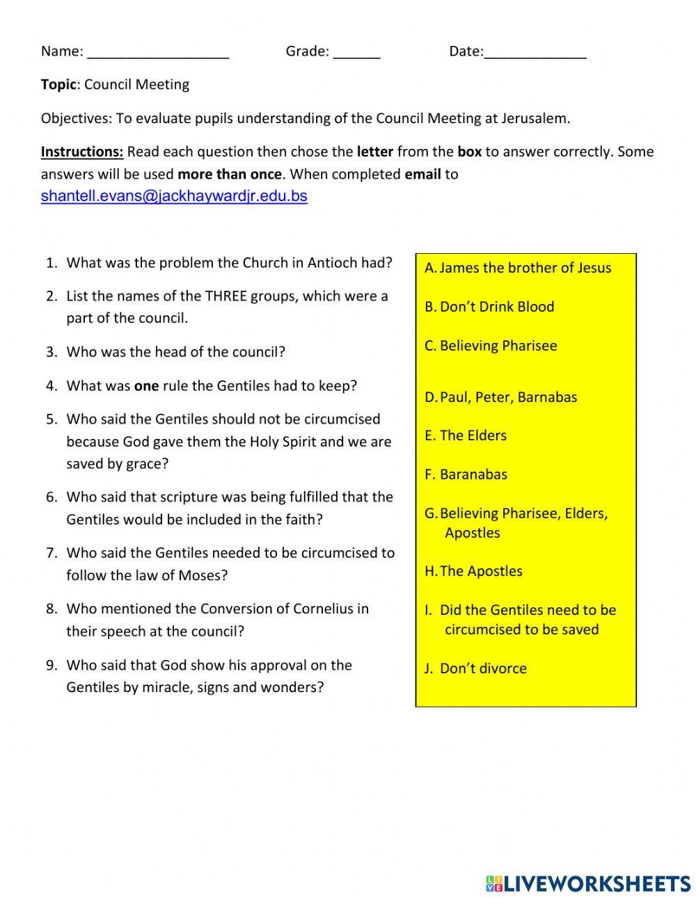 Council Meeting… | Free Interactive Worksheets | 1466891