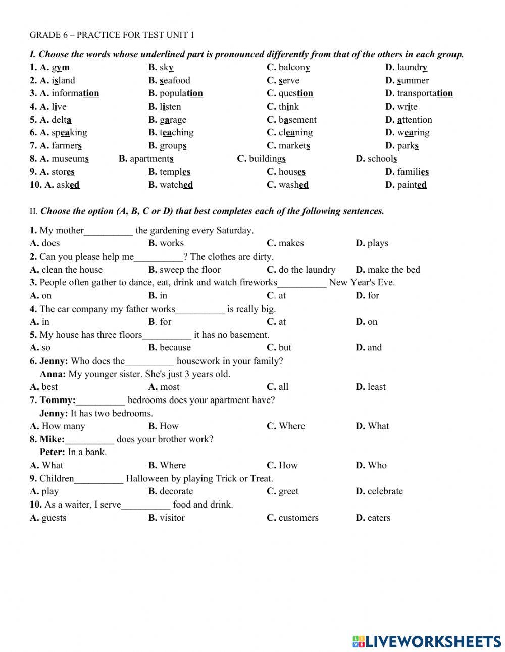 G6 practice for u1 part a worksheet | Live Worksheets
