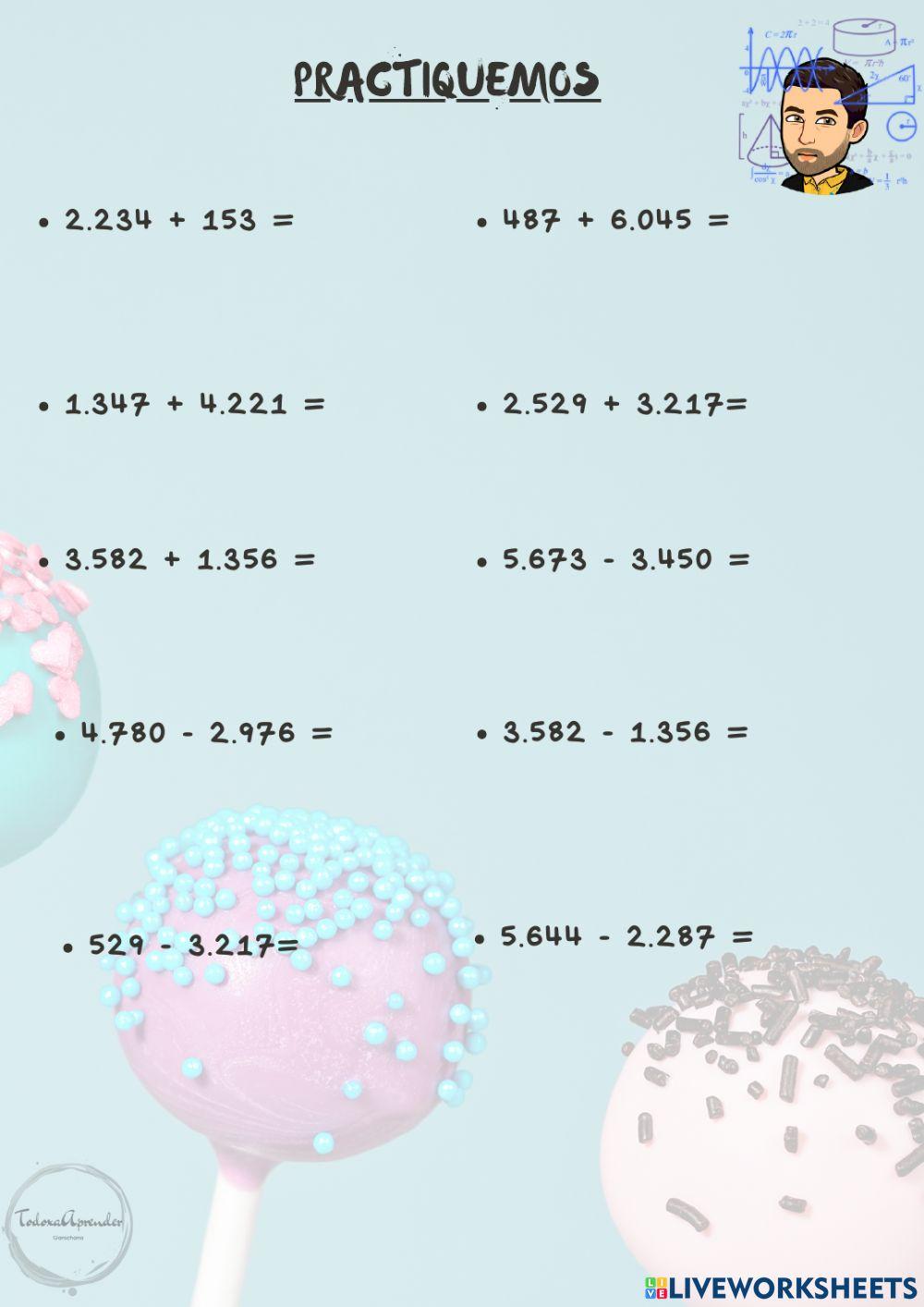 Práctica suma y resta worksheet | Live Worksheets
