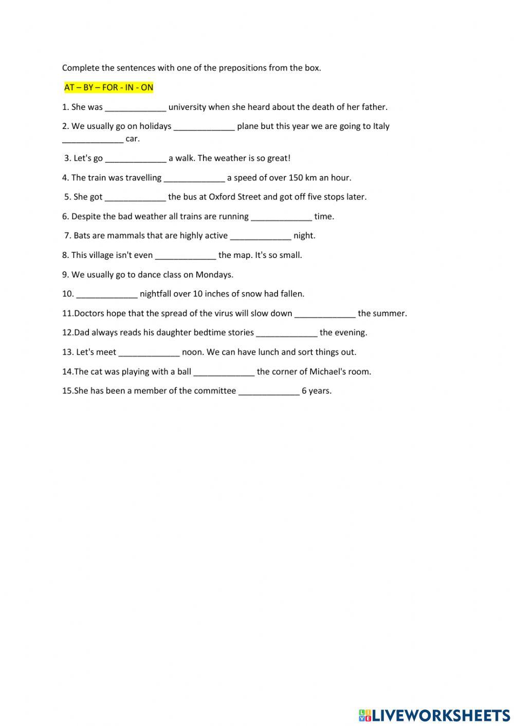 Preposition online exercise for 4 | Live Worksheets