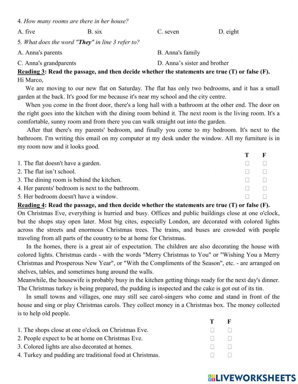 Reading online exercise for G6 | Live Worksheets