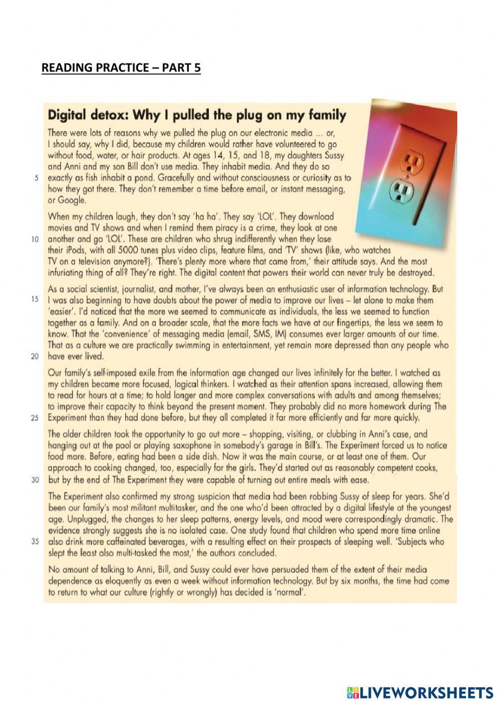 B2 READING AND … | Free Interactive Worksheets | 6731257