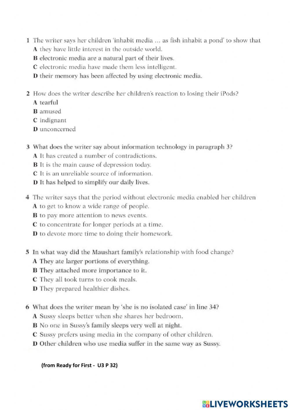 B2 READING AND … | Free Interactive Worksheets | 6731257