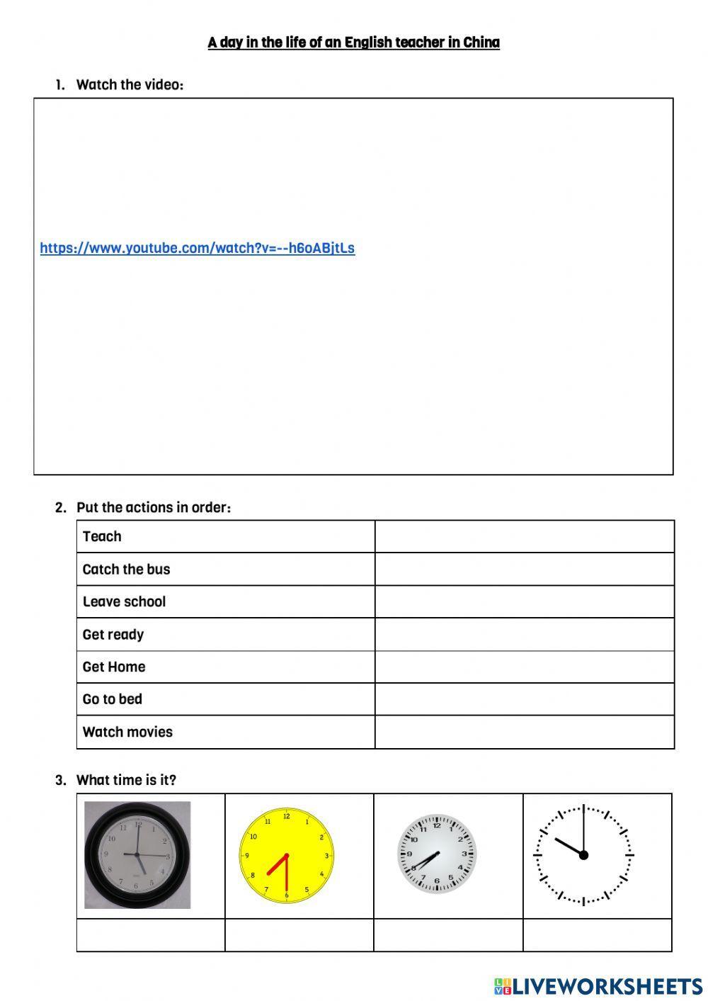 A day in the life... interactive worksheet | Live Worksheets