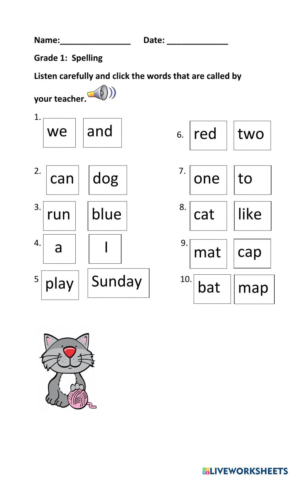 Sight Words online exercise for 1 | Live Worksheets