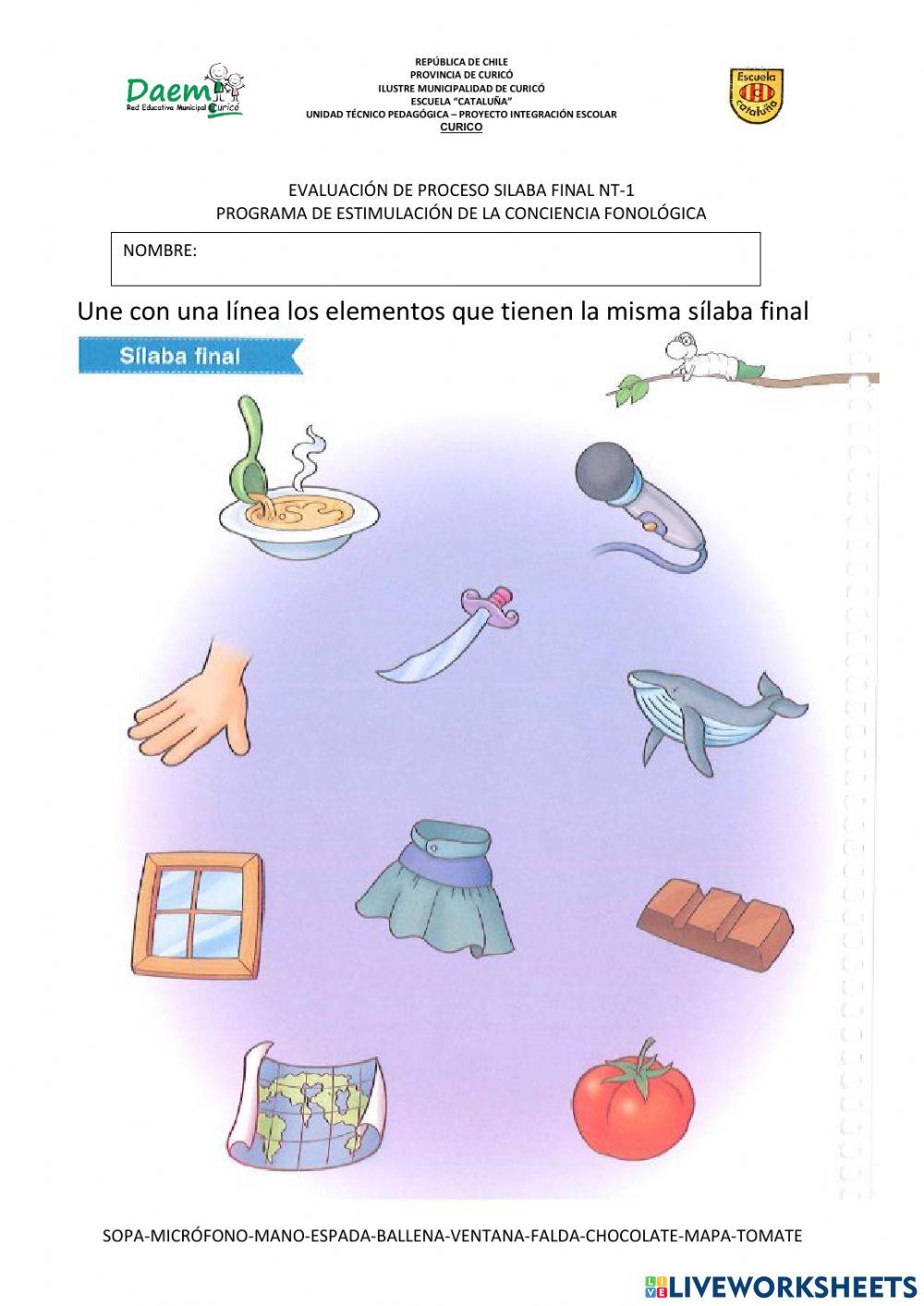 Silaba Final online activity for Pre Kinder | Live Worksheets