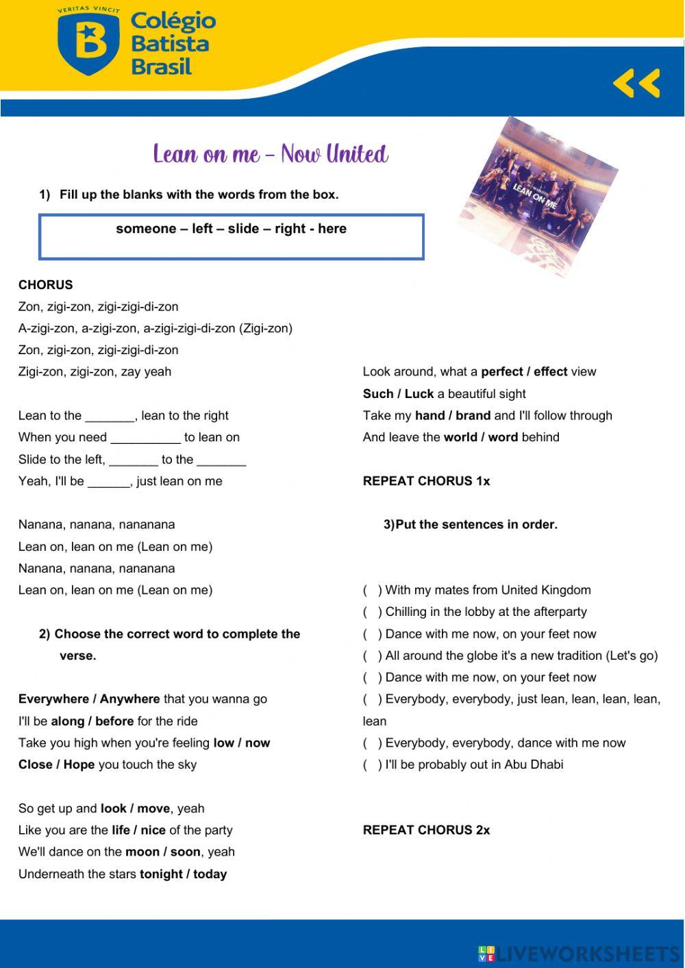 1468473 | Lean on me | Juliana Paz | LiveWorksheets