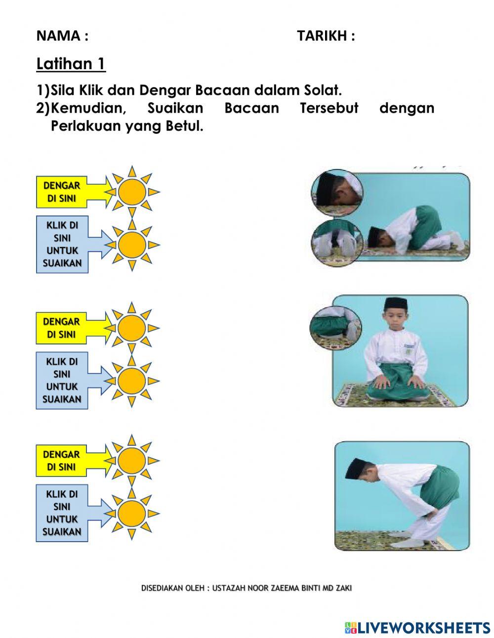 Bacaan dan perlakuan solat exercise | Live Worksheets