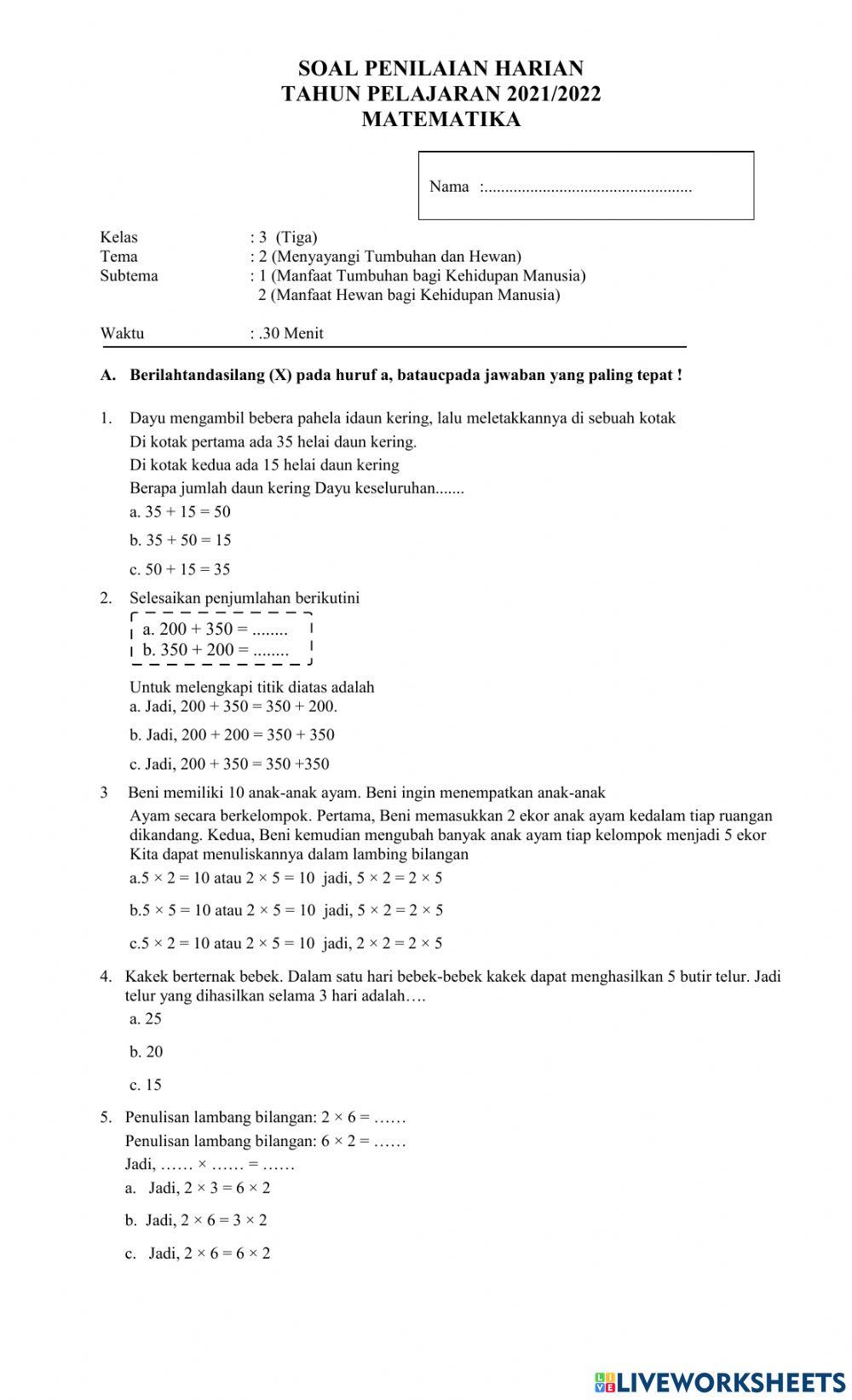 Pdf online activity: Mtk | Live Worksheets