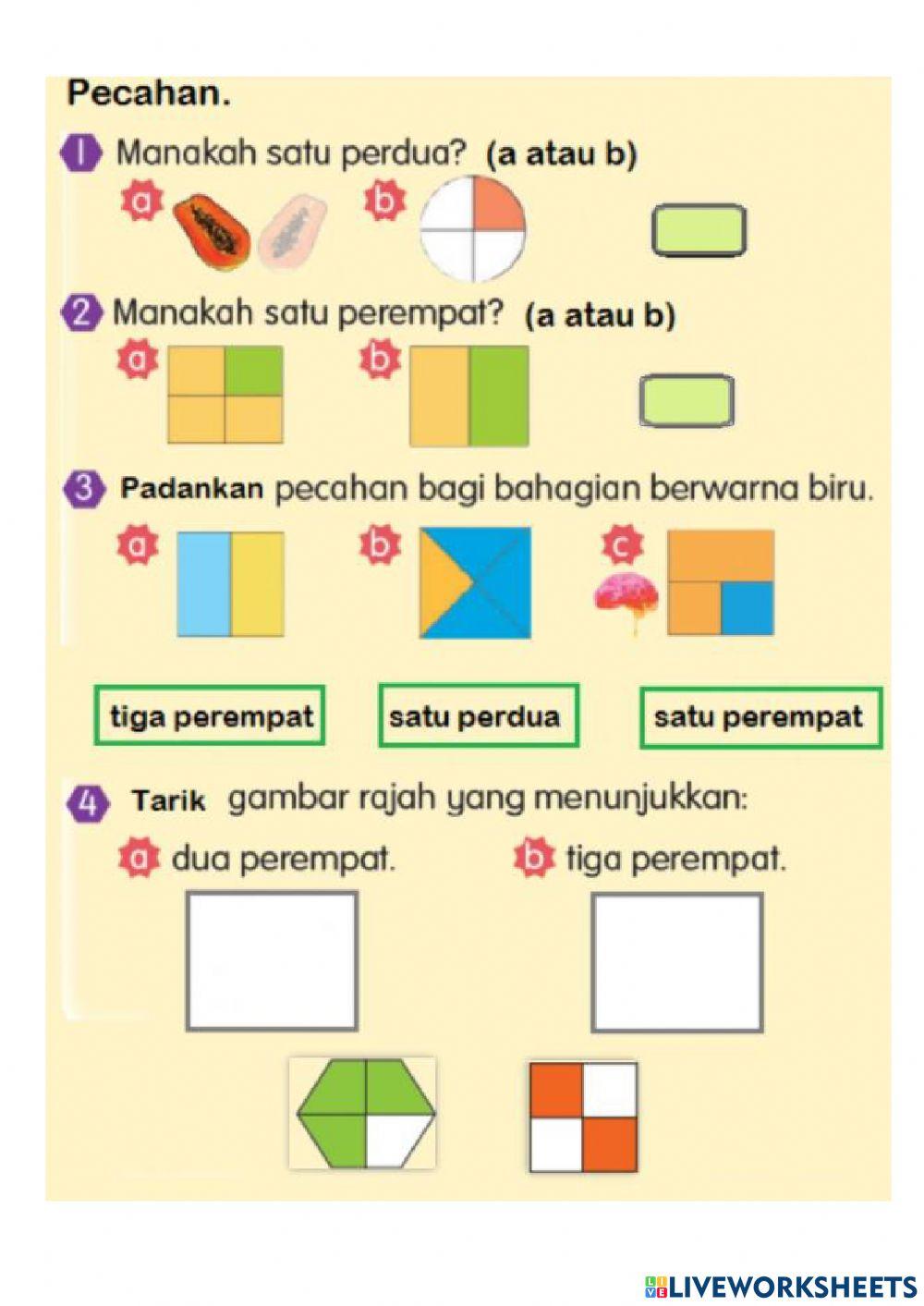 Tulis pecahan activity | Live Worksheets