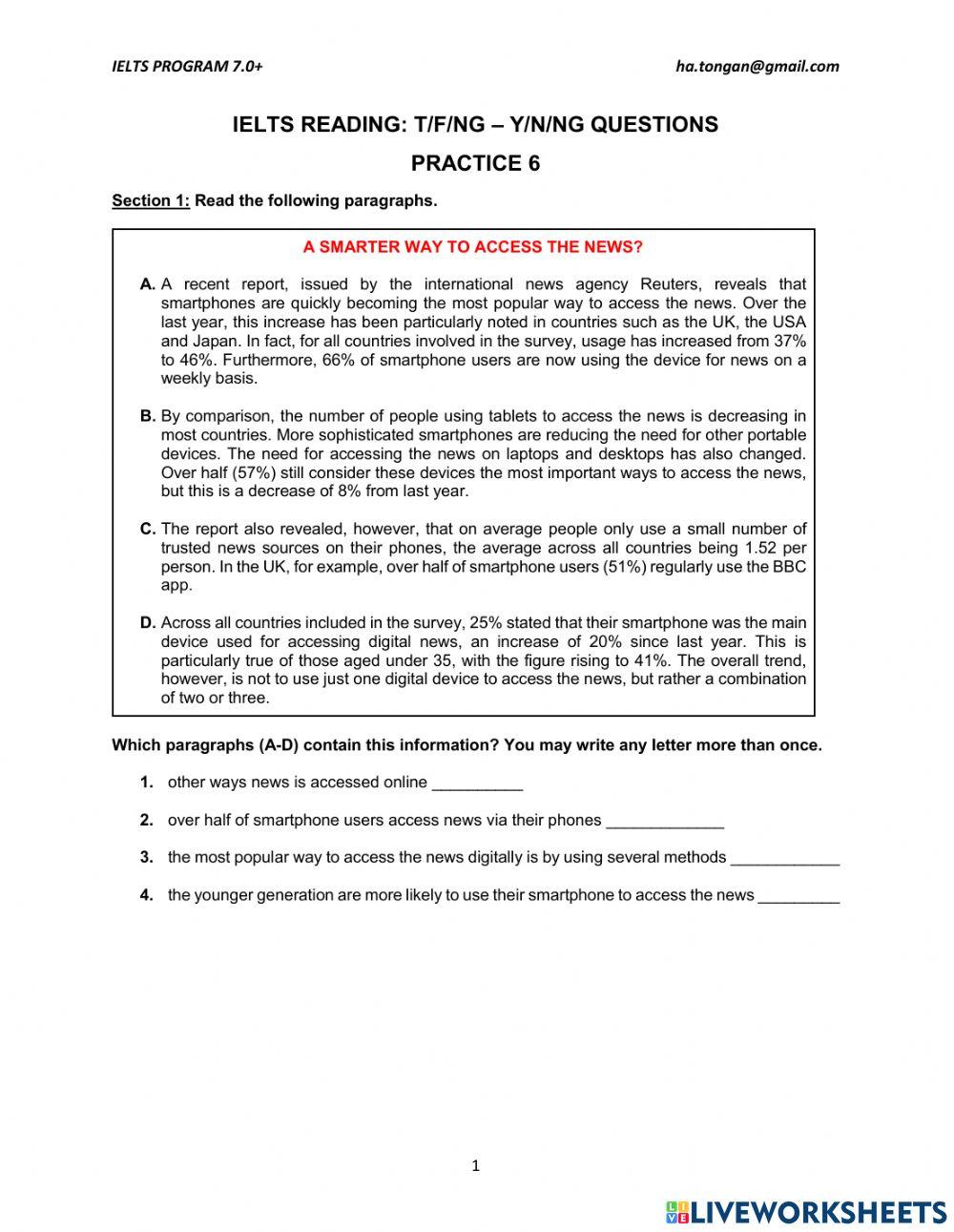 IELTS READING W… | Free Interactive Worksheets | 3836948