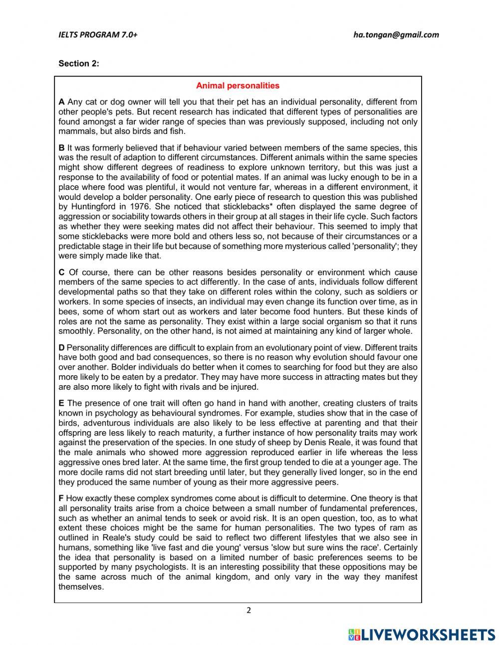 IELTS READING W… | Free Interactive Worksheets | 3836948