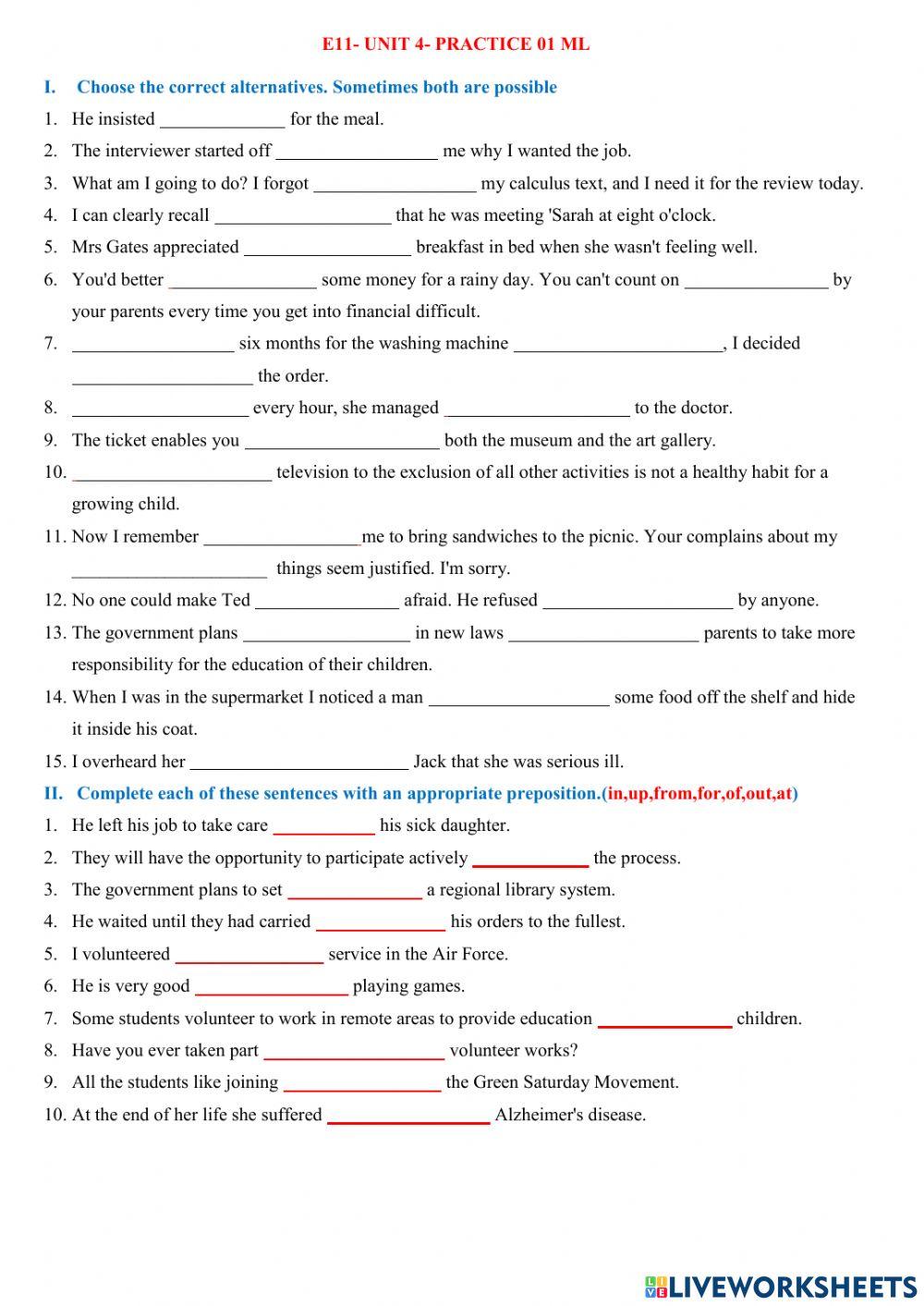 E11-unit 4-practice 1 worksheet | Live Worksheets