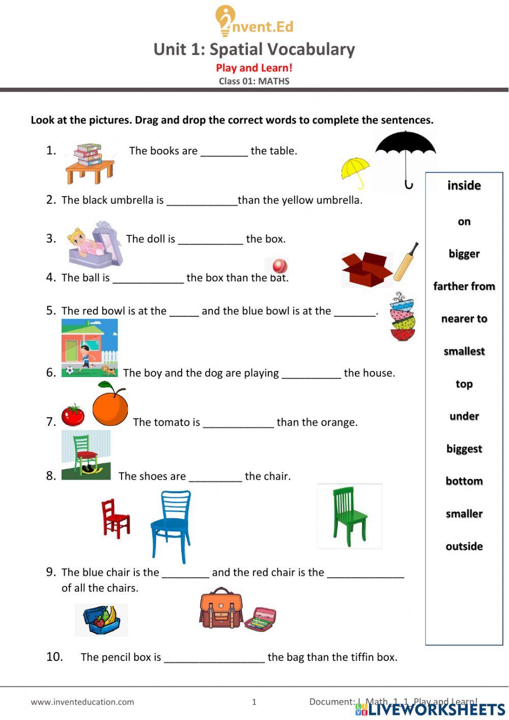 PLAY AND LEARN CLASS 1 UNIT 1 online exercise for | Live Worksheets