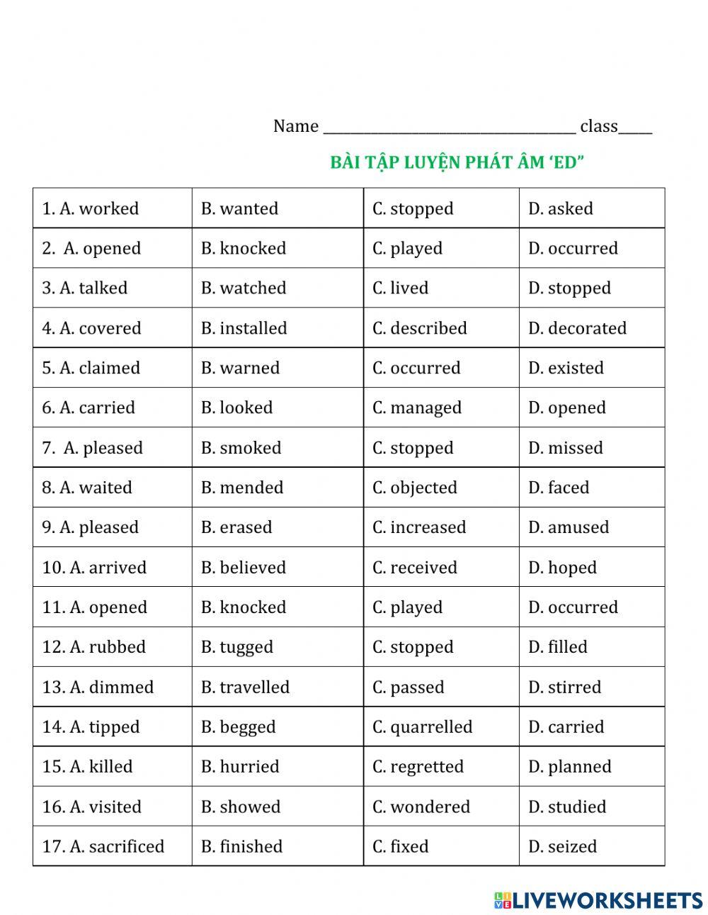 Pronunciation O Free Interactive Worksheets 1349863