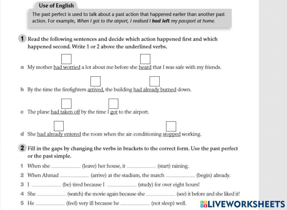 Past Simple and Past Perfect L5-6 online exercise for | Live Worksheets