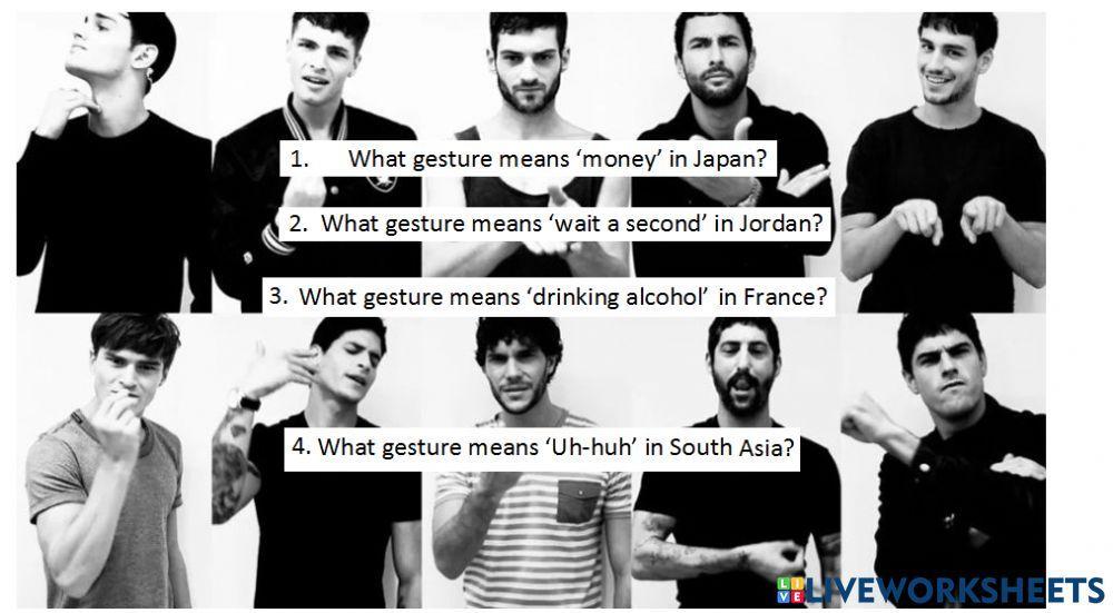 Gestures in dif… | Free Interactive Worksheets | 1350055