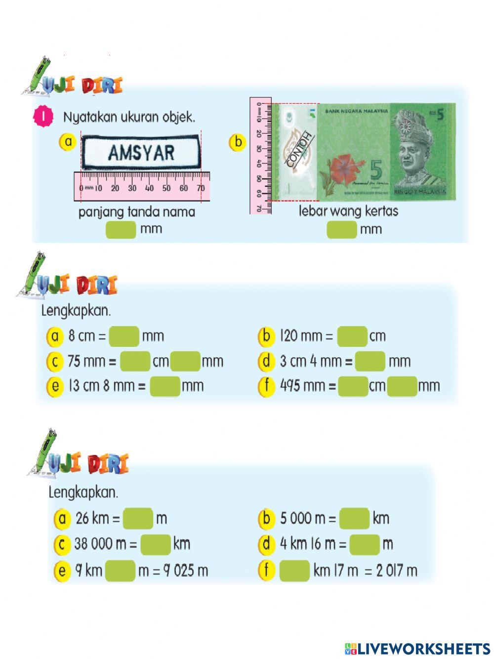 Matematik tahun 4 - kenali unit panjang worksheet | Live Worksheets