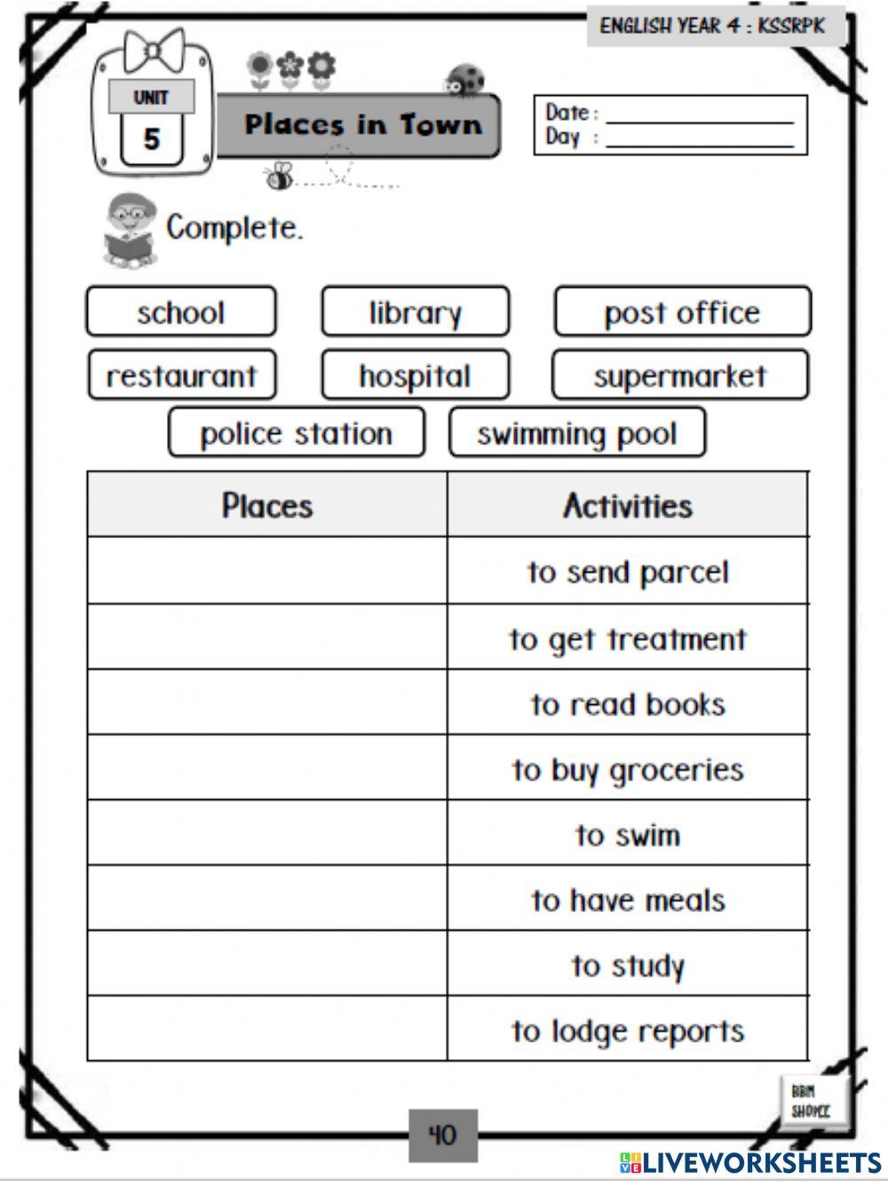 Places in town online exercise for 1 | Live Worksheets