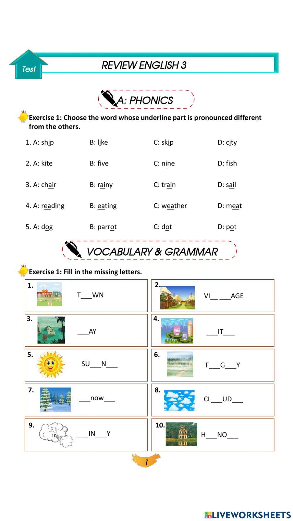 Review english 3 worksheet | Live Worksheets
