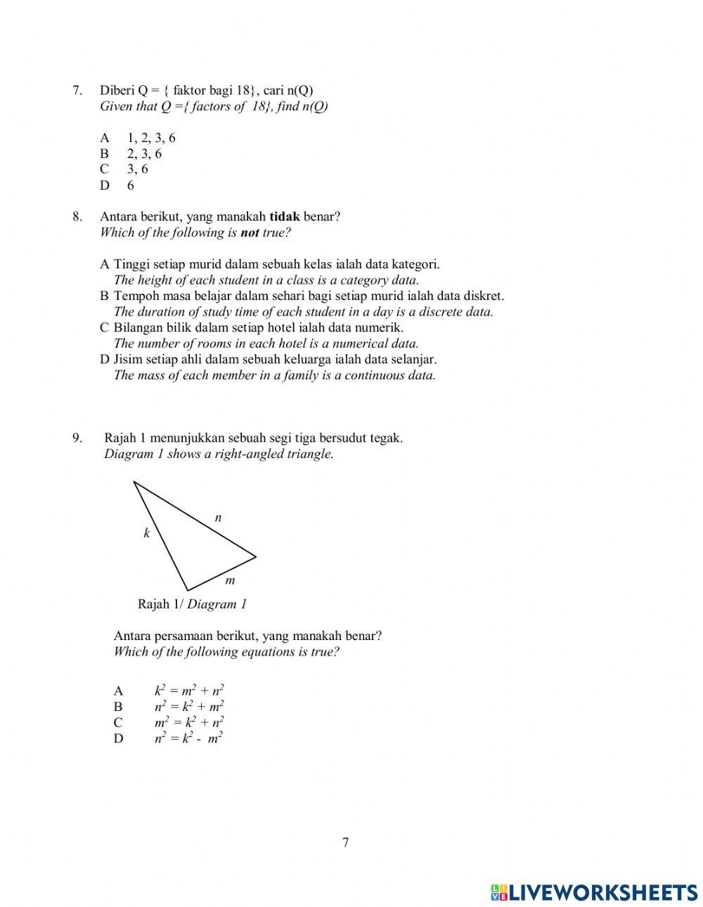 Revision form 1 to form 3 interactive worksheet | Live Worksheets