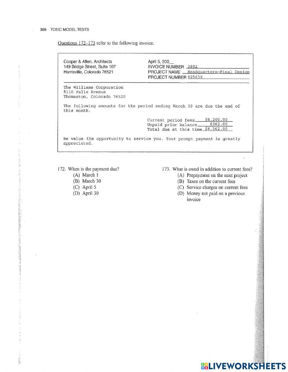 TOEIC READING PART 3 online exercise for | Live Worksheets