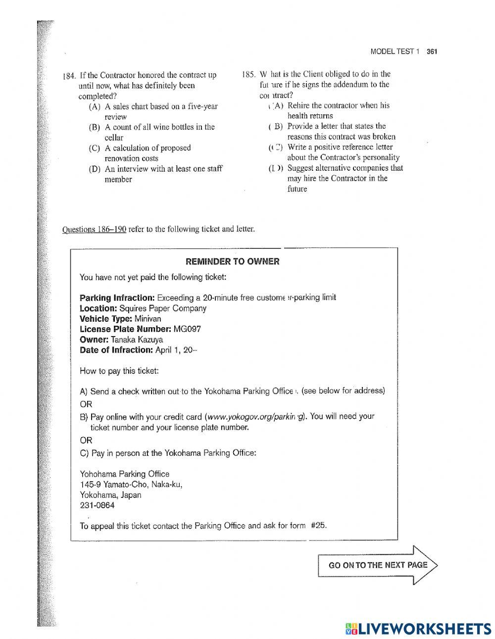 TOEIC READING PART 3 online exercise for | Live Worksheets