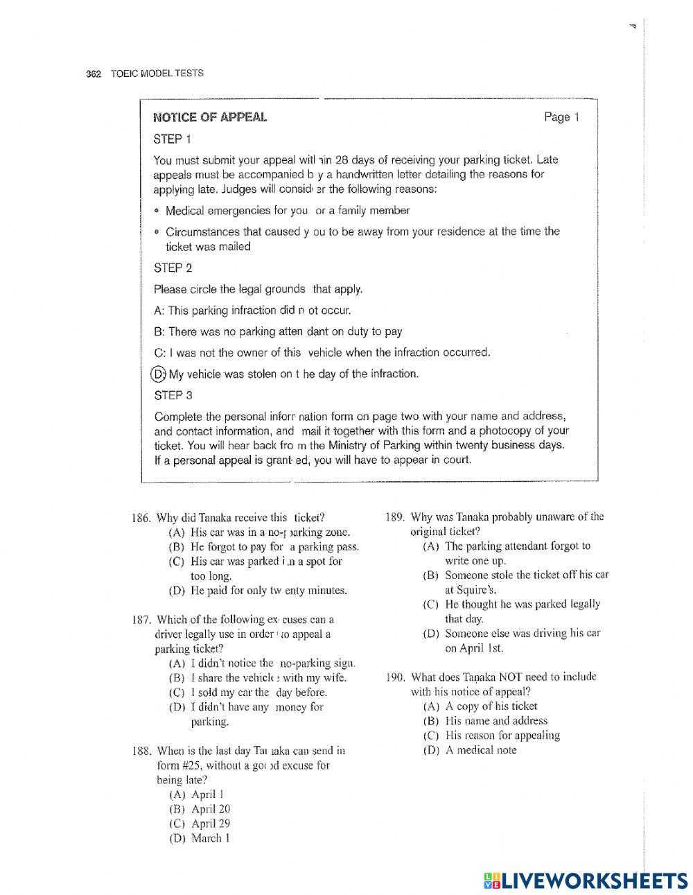 TOEIC READING PART 3 online exercise for | Live Worksheets