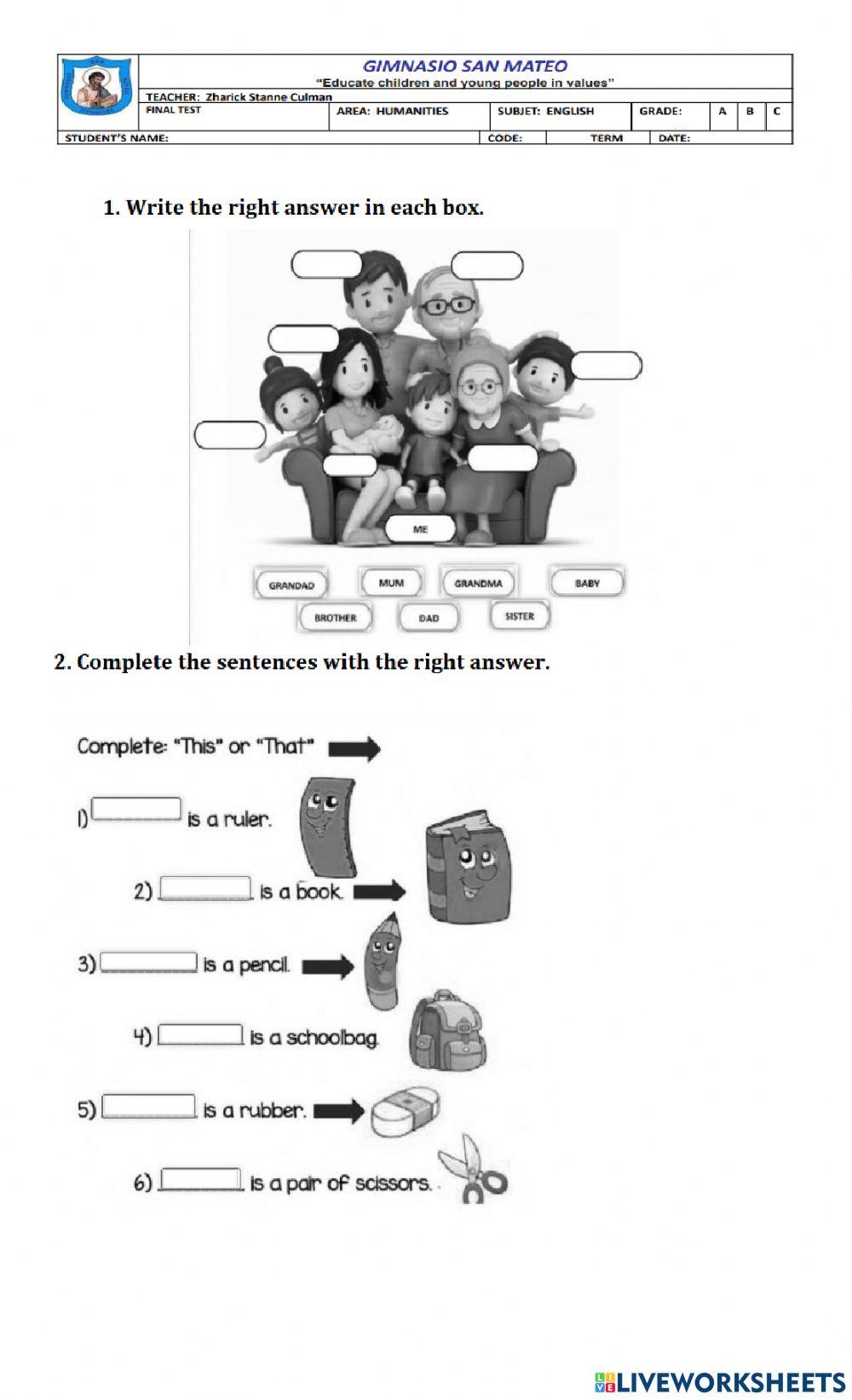 Final test first grade worksheet | Live Worksheets