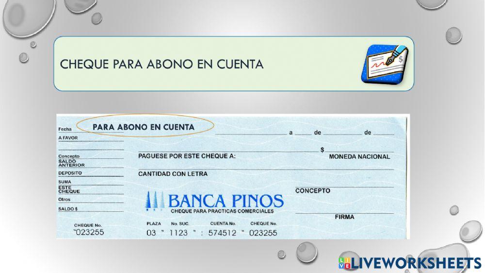 Cheque cruzado y abono cuenta worksheet | Live Worksheets