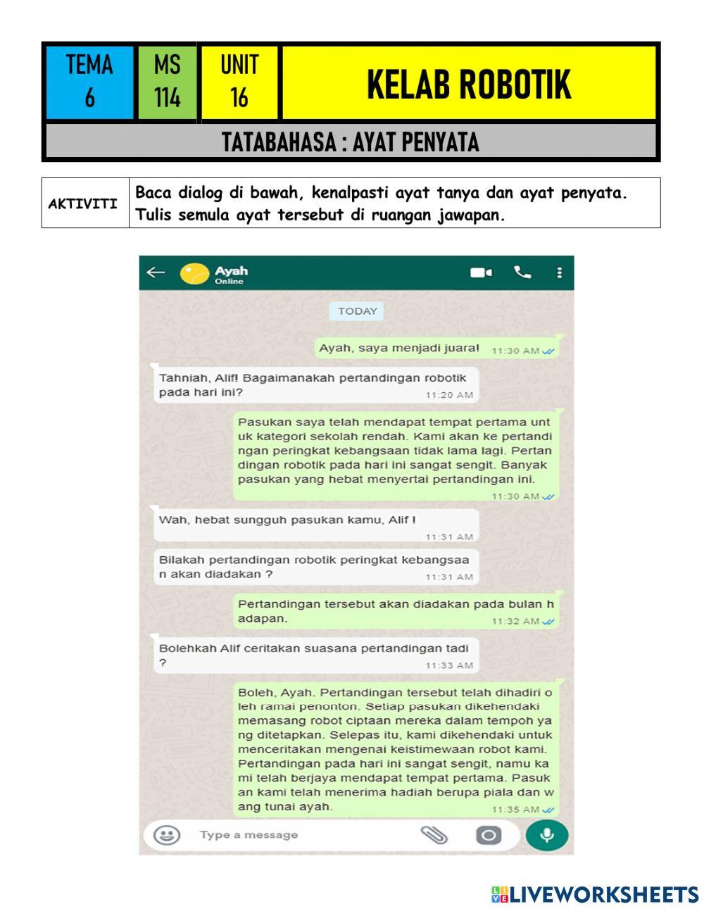 BM Tahun 4 - Unit 16 Kelab Robotik worksheet | Live Worksheets