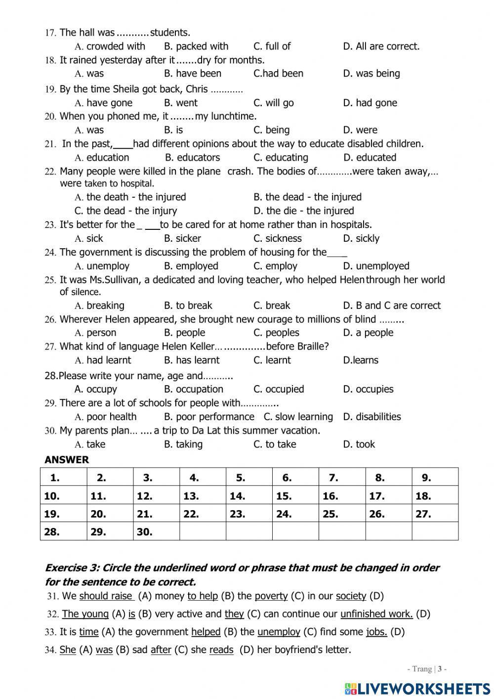 Unit 4 Online Exercise For 10 Live Worksheets