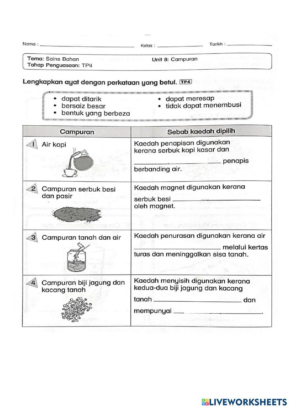 sains tahun 2 campuran online exercise for | Live Worksheets