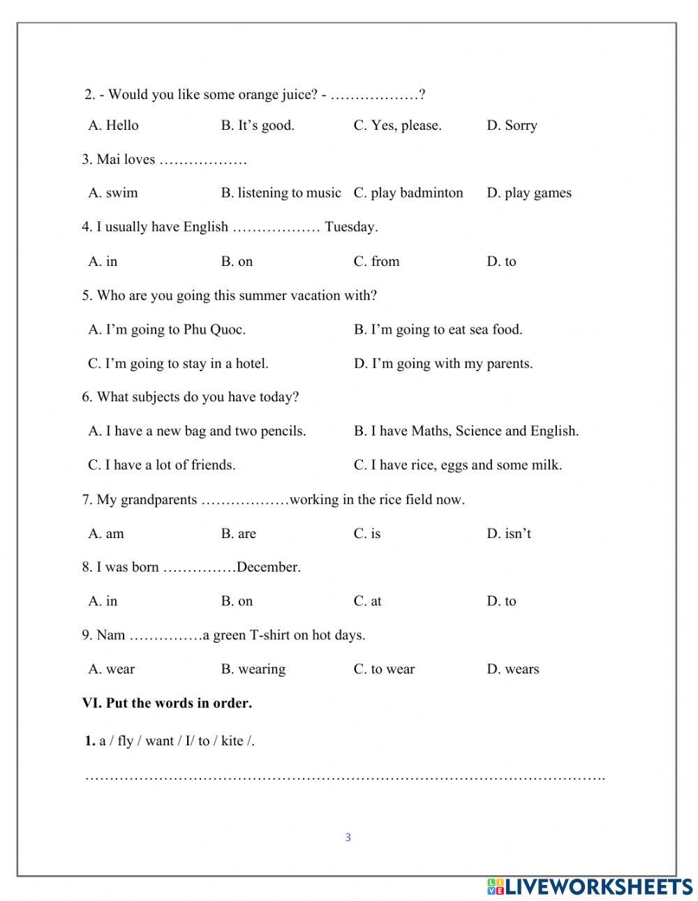 Dear 1351424 | DinhKhoi0512 | Live Worksheets