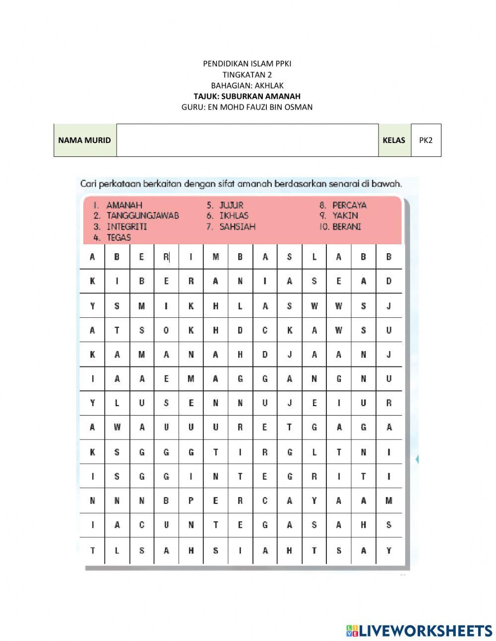 1351408 | Suburkan amanah | UMFO70 | LiveWorksheets