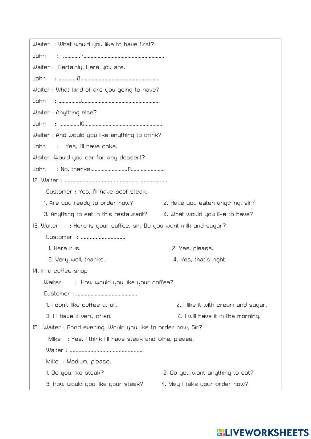 Conversation Exercise M.6 online exercise for | Live Worksheets