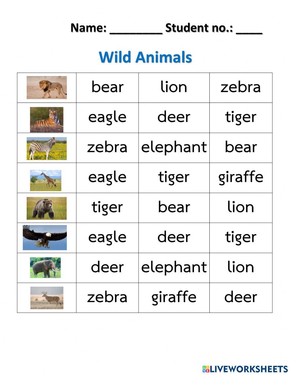 1351752 | Wild Animals | Ailyn Lapuhapo | LiveWorksheets