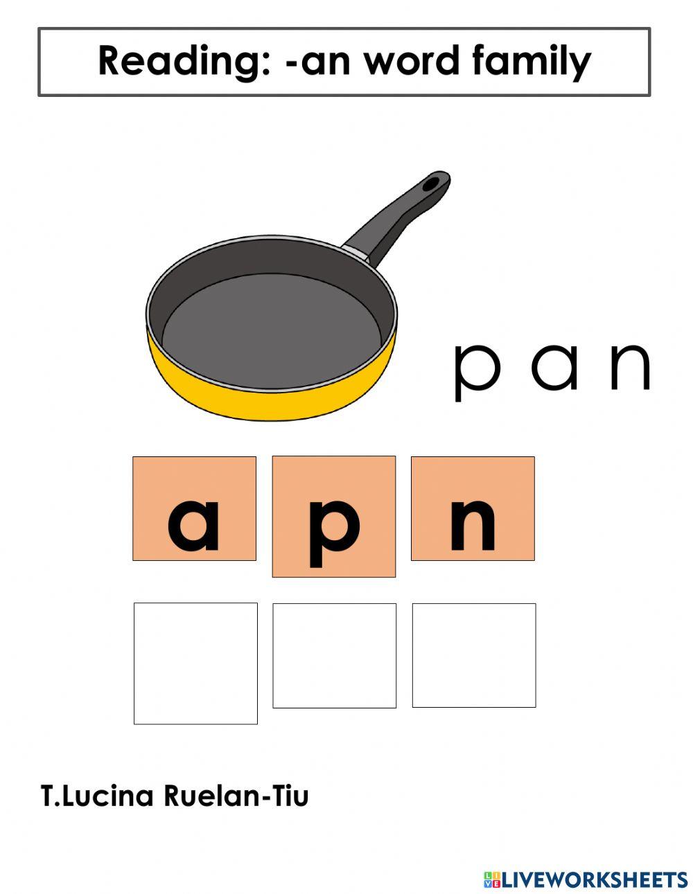 -an words family | Free Interactive Worksheets | 1351962