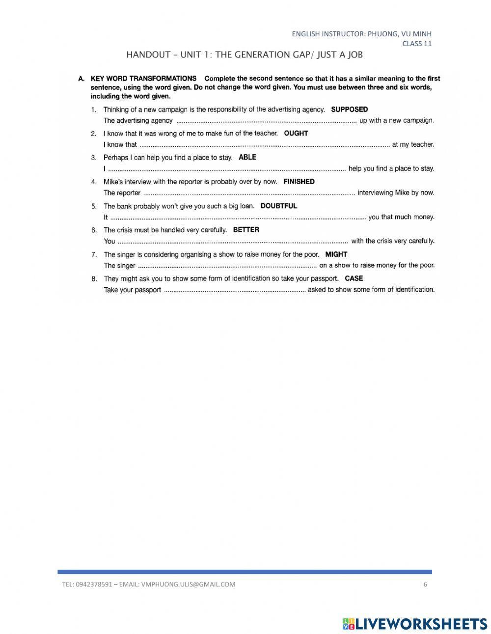 Handout in class 11 - modal verbs worksheet | Live Worksheets