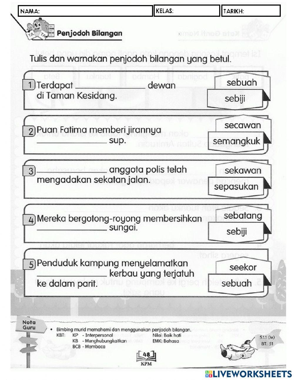 Penjodoh Bilangan Online Exercise For Ppki Live Worksheets