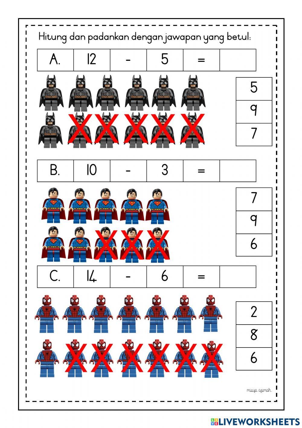 Numerasi- tolak worksheet | Live Worksheets