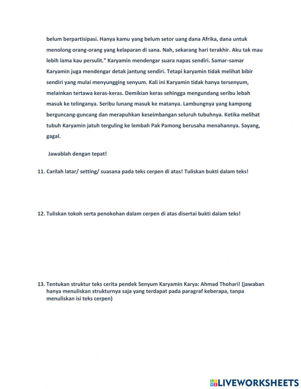 Ulangan menulis cerpen worksheet | Live Worksheets