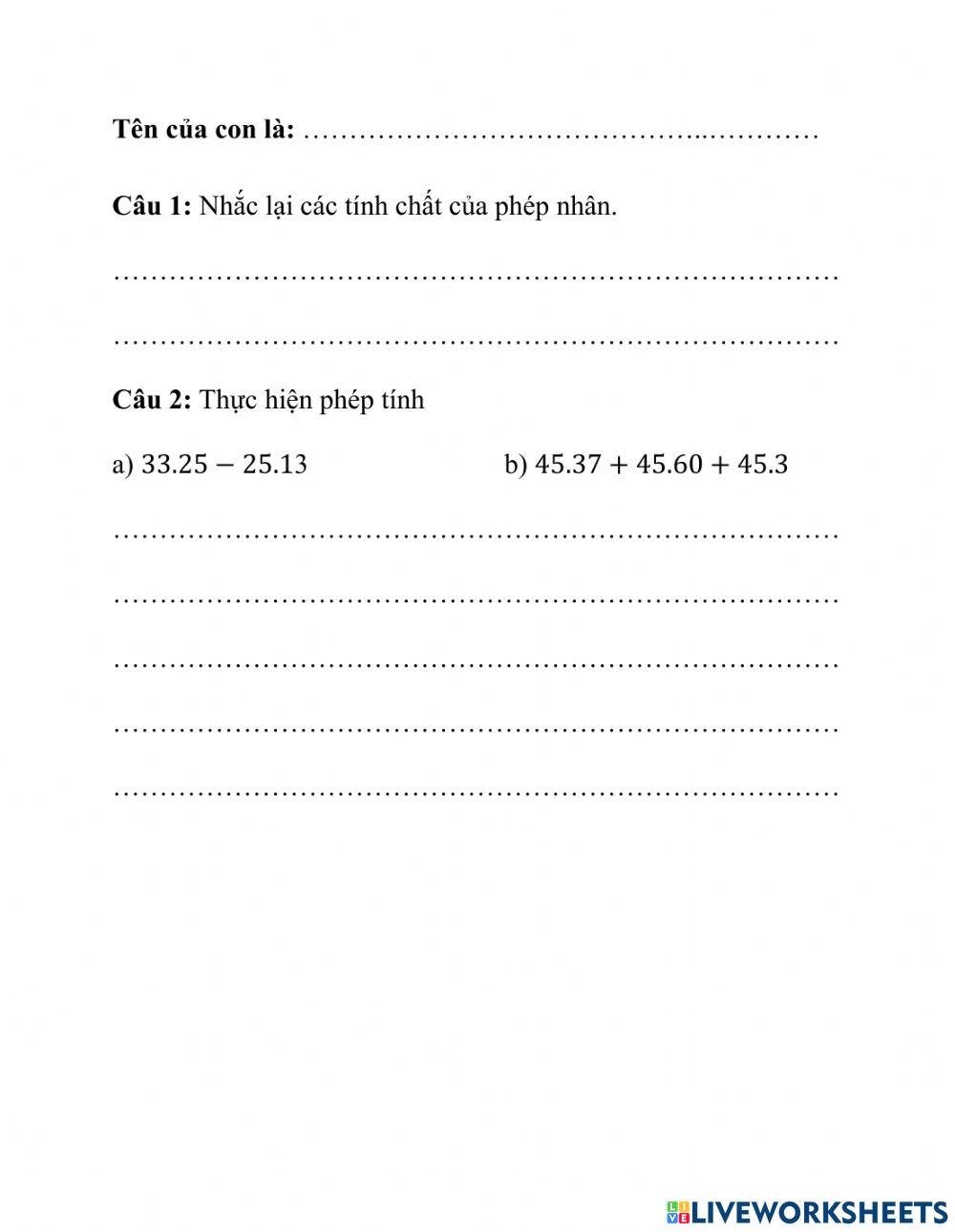 Toán 6-bài 4-kiểm tra bài cũ, t2 worksheet | Live Worksheets
