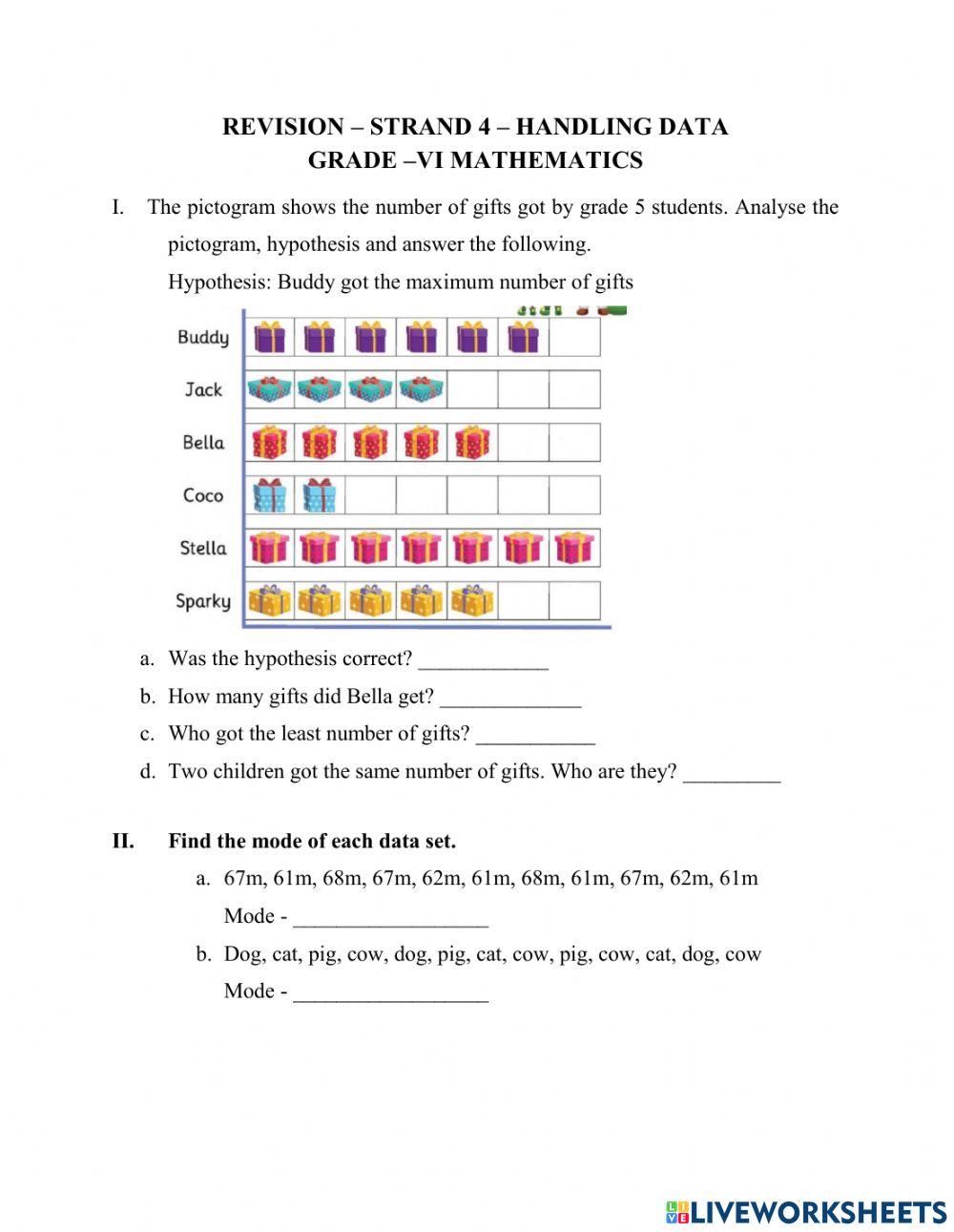 Revision - Handling data 1352850 | Morine | Live
