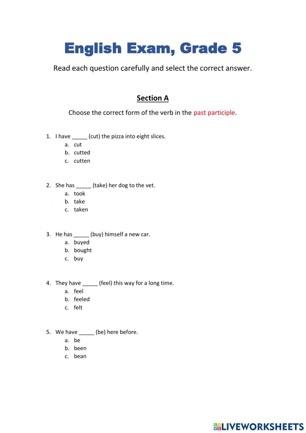 English Exam Grade 5 1353076 | Theodore Corné Nezar