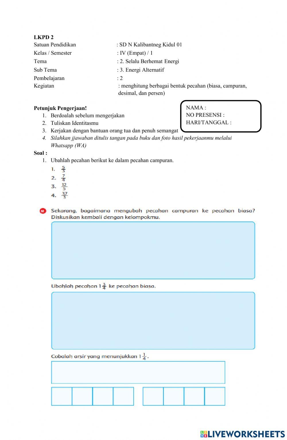 LKPD Kelas 4C Tema 2 - SDN Kalibanteng Kidul 01 worksheet | Live Worksheets